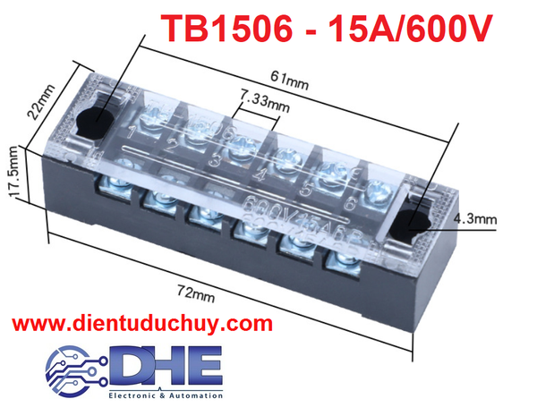 Cầu đấu dây Terminal block TB1506 - 15A/600V (6 cọc) – Cửa hàng linh ...