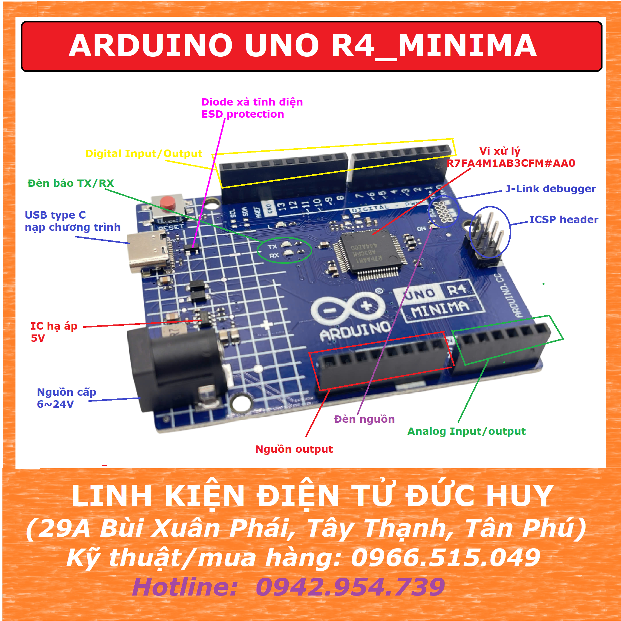 Arduino UNO R4 Minima – LINH KIỆN ĐIỆN TỬ ĐỨC HUY (29A BÙI XUÂN PHÁI)