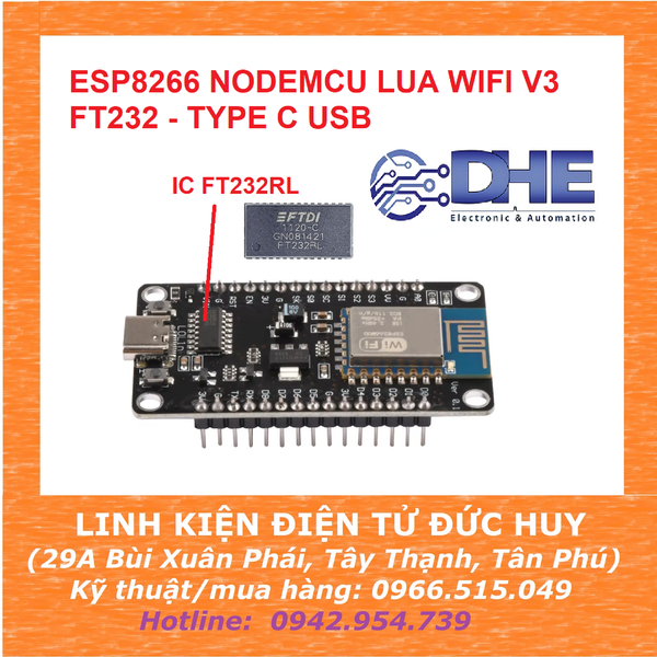 ESP8266 NodeMcu Lua WIFI V3 FT232 - TYPE C USB – LINH KIỆN ĐIỆN TỬ ĐỨC HUY (29A BÙI XUÂN PHÁI)