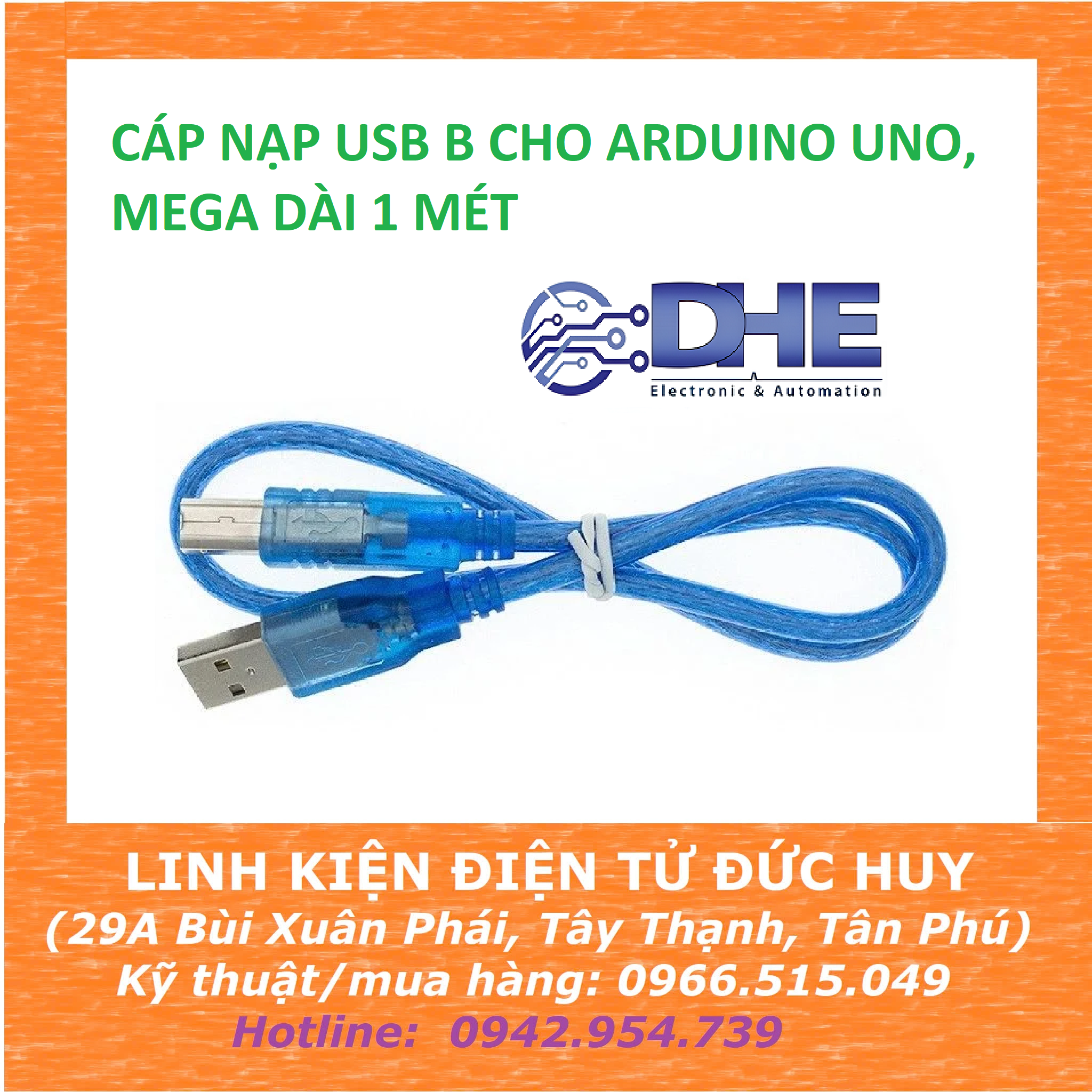 CÁP NẠP USB B CHO ARDUINO UNO/MEGA DÀI 1 MÉT – LINH KIỆN ĐIỆN TỬ ĐỨC ...