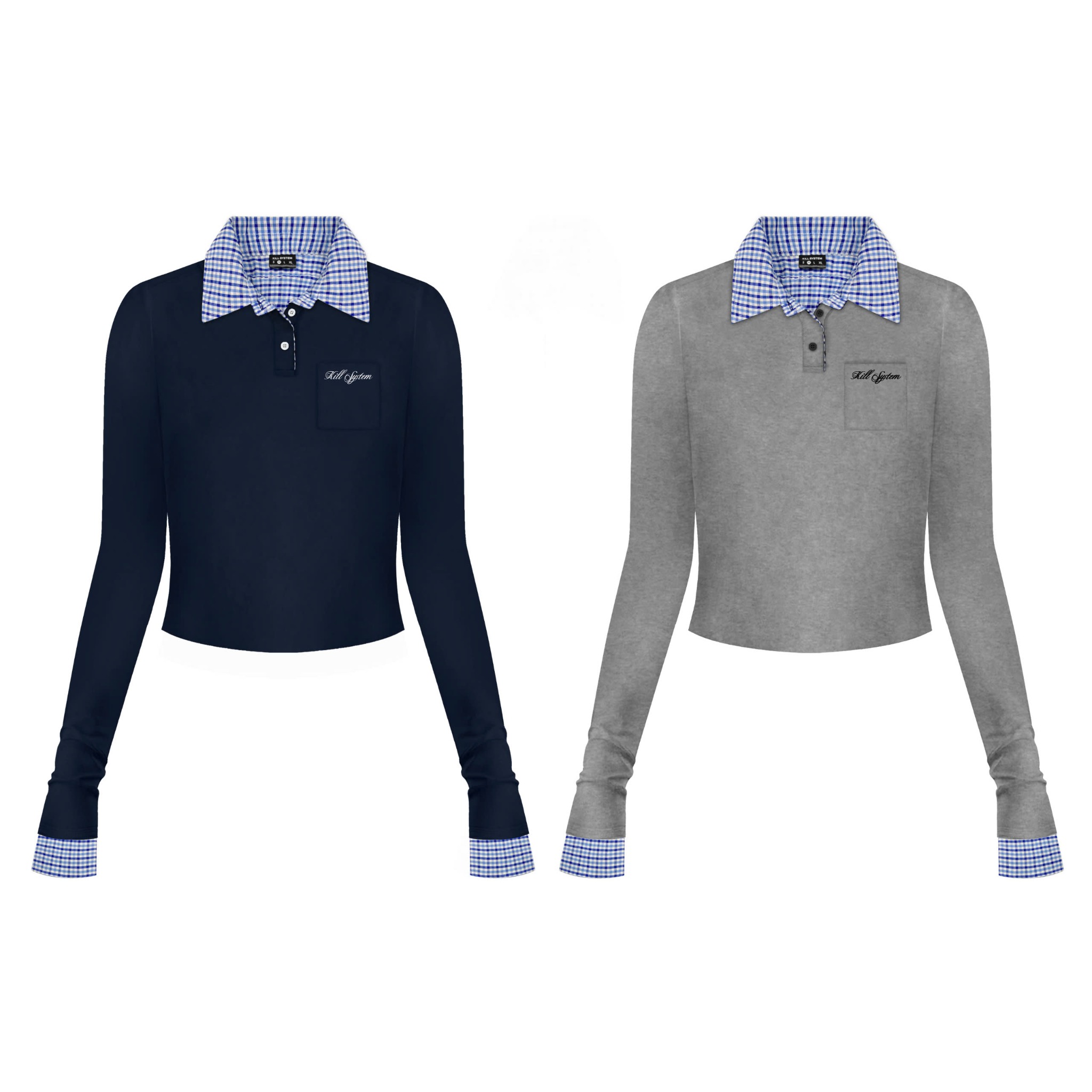 Áo thun polo phối sơ mi sọc caro tay dài thu đông WAVY – KILL SYSTEM