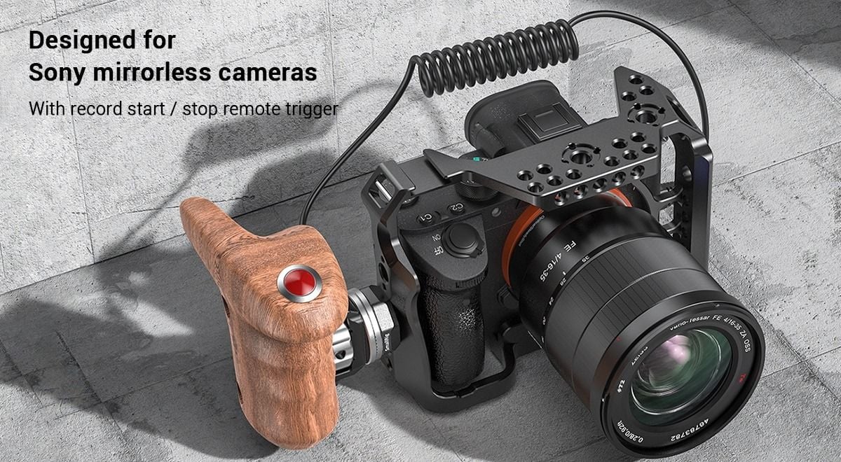 SmallRig Right Side Wooden Hand Grip with Record Start/Stop Remote Tri ...