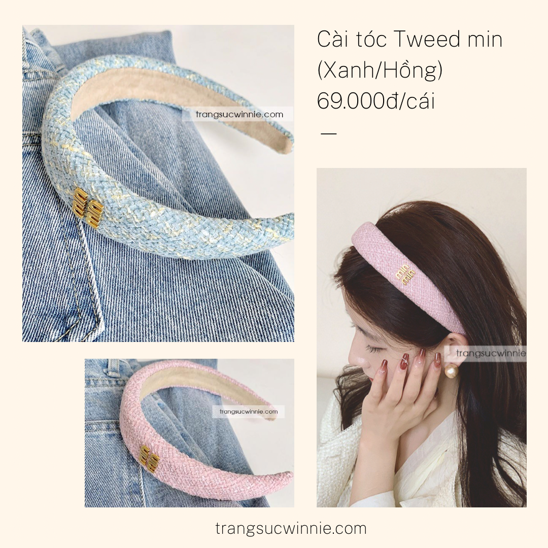 Cài tóc Tweed min hồng – Winnie Accessories