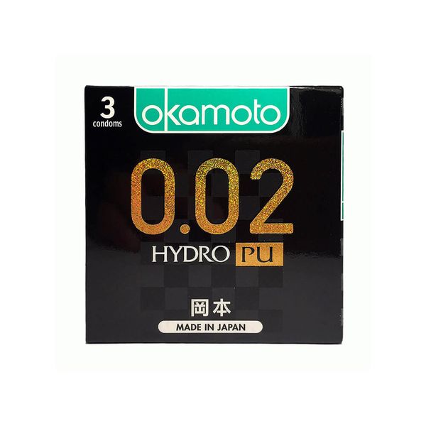 Bao cao su Okamoto 0.02 Hydro PU siêu mỏng chân thật - Hộp 3 cái