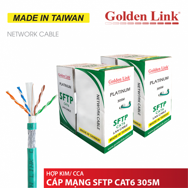 Cáp mạng Golden link 4pair SFTP Cat 6e (có chống nhiễu, xanh lá) Lẻ