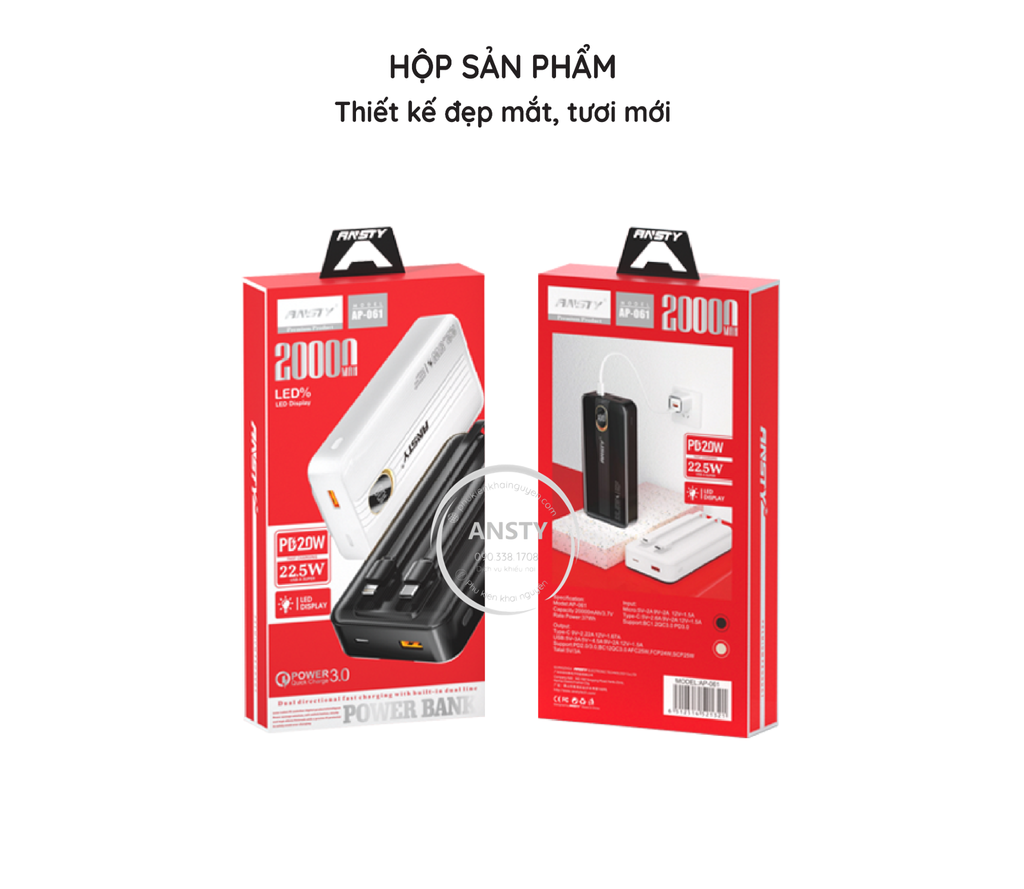 Pin Dự Phòng Ansty Ap - 061 Cáp 2 In 1 ( Type C Lightning ) 1 Type C 1 – Phụ Kiện Khai Nguyên