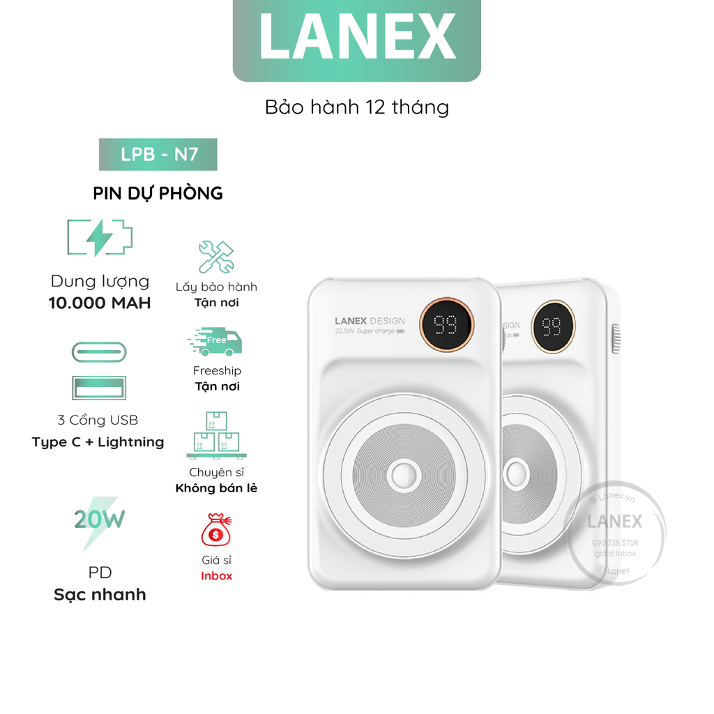 Pin Dự Phòng Lanex Lpb - N7 2 In 1 ( Type C Lightning ) 1 Cổng Usb 1 C ...