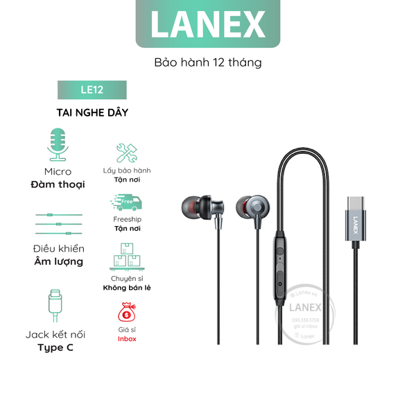 Tai Nghe Dây Lanex Le12 Jack Type C Mic Có Dài 1.2m – Phụ Kiện Khai Nguyên