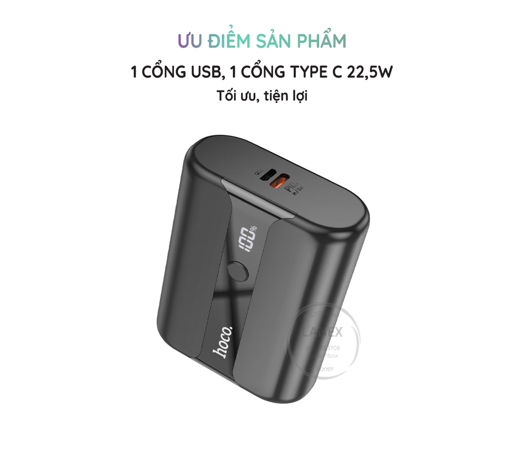 Pin Dự Phòng Hoco Q3 Pro Polymer 1 Cổng Usb 1 Cổng Type C Pd Qc3.0 22. – Phụ Kiện Khai Nguyên