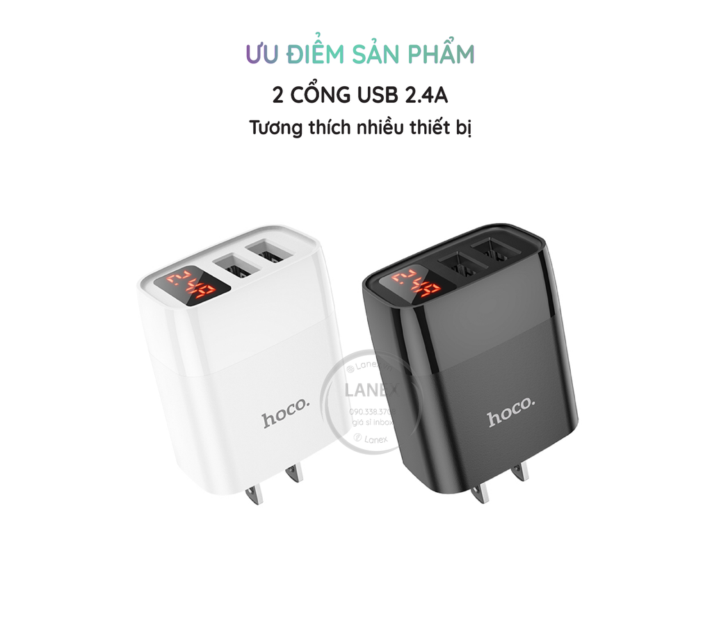 Cóc Sạc Nhanh Hoco C86 2 Cổng Usb 2.4a Màn Hình Led – Phụ Kiện Khai Nguyên