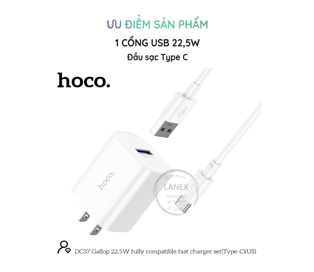 Bộ Sạc Nhanh Hoco Dc37 1 Cổng Usb Type C 22.5w Dài 1.0m – Phụ Kiện Khai ...