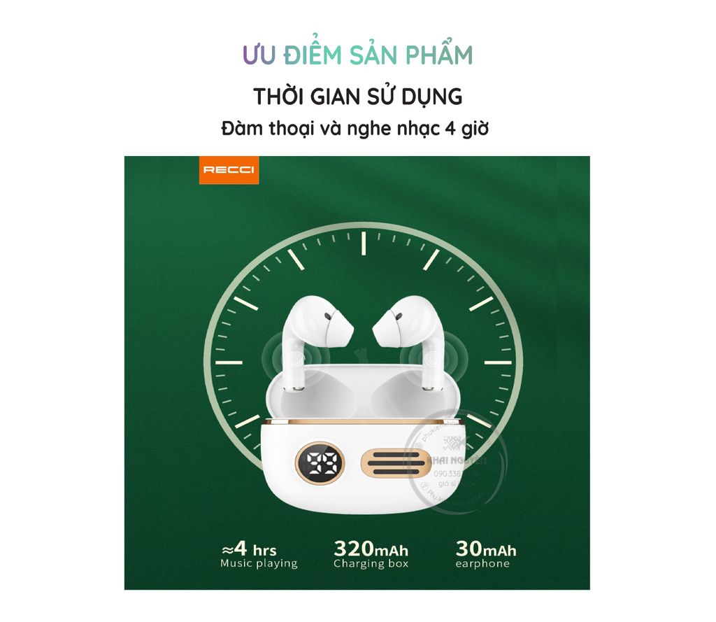 Tai Nghe Bluetooth Recci Rep - W21 Cảm Ứng 2 Bên Tws V5.0 Có Mic Định ...