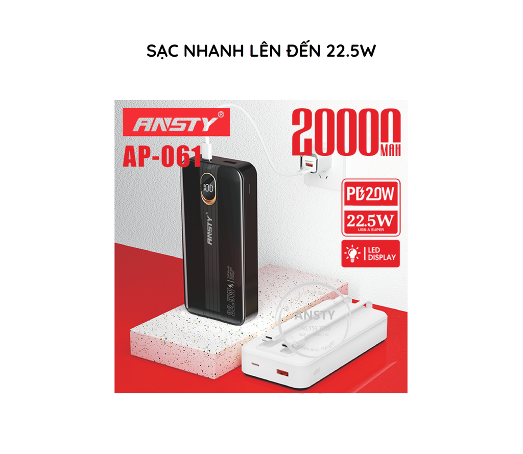 Pin Dự Phòng Ansty Ap - 061 Cáp 2 In 1 ( Type C Lightning ) 1 Type C 1 – Phụ Kiện Khai Nguyên
