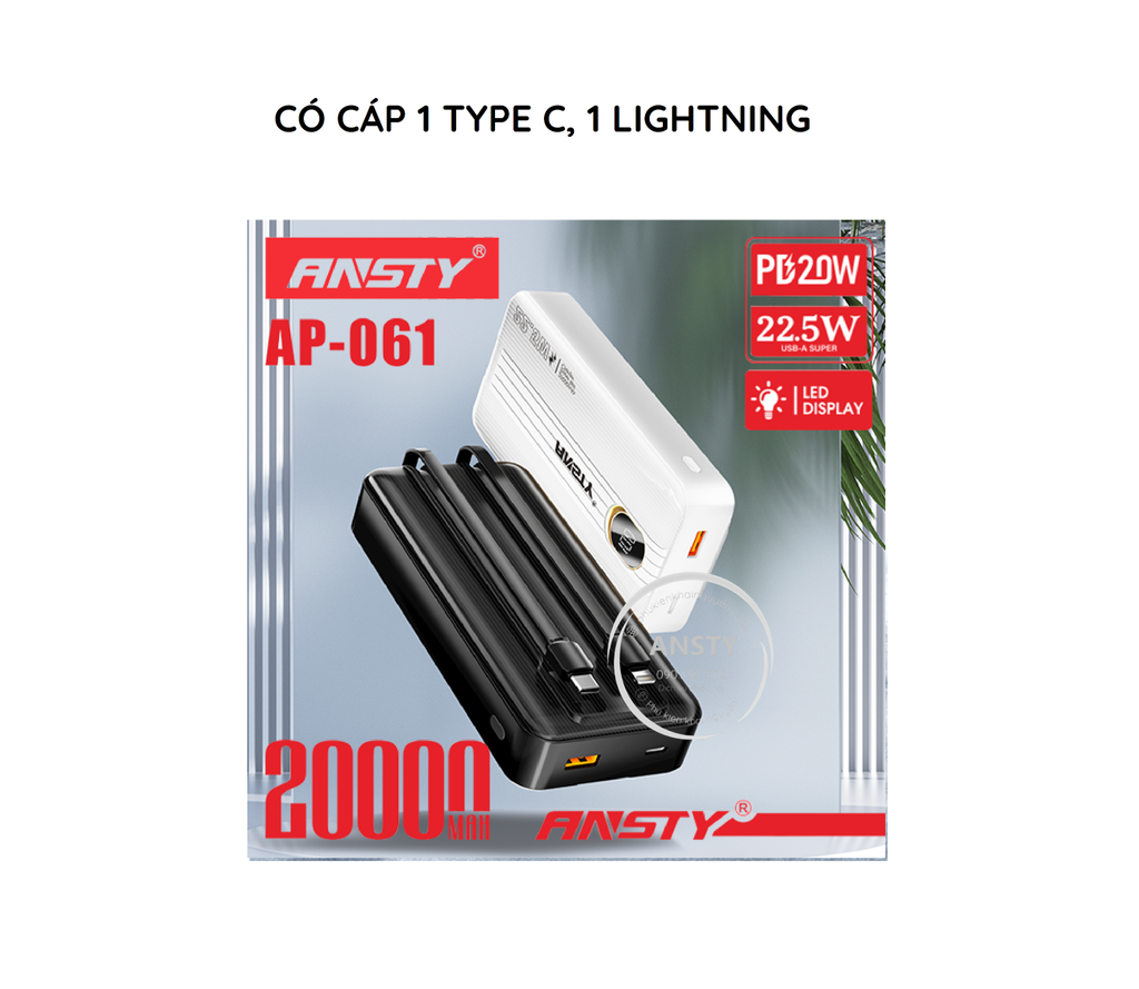 Pin Dự Phòng Ansty Ap - 061 Cáp 2 In 1 ( Type C Lightning ) 1 Type C 1 ...
