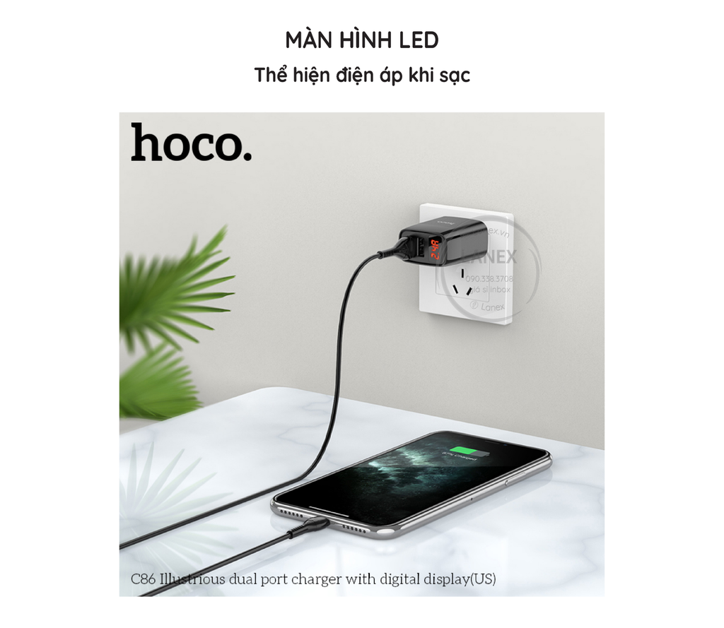 Cóc Sạc Nhanh Hoco C86 2 Cổng Usb 2.4a Màn Hình Led – Phụ Kiện Khai Nguyên