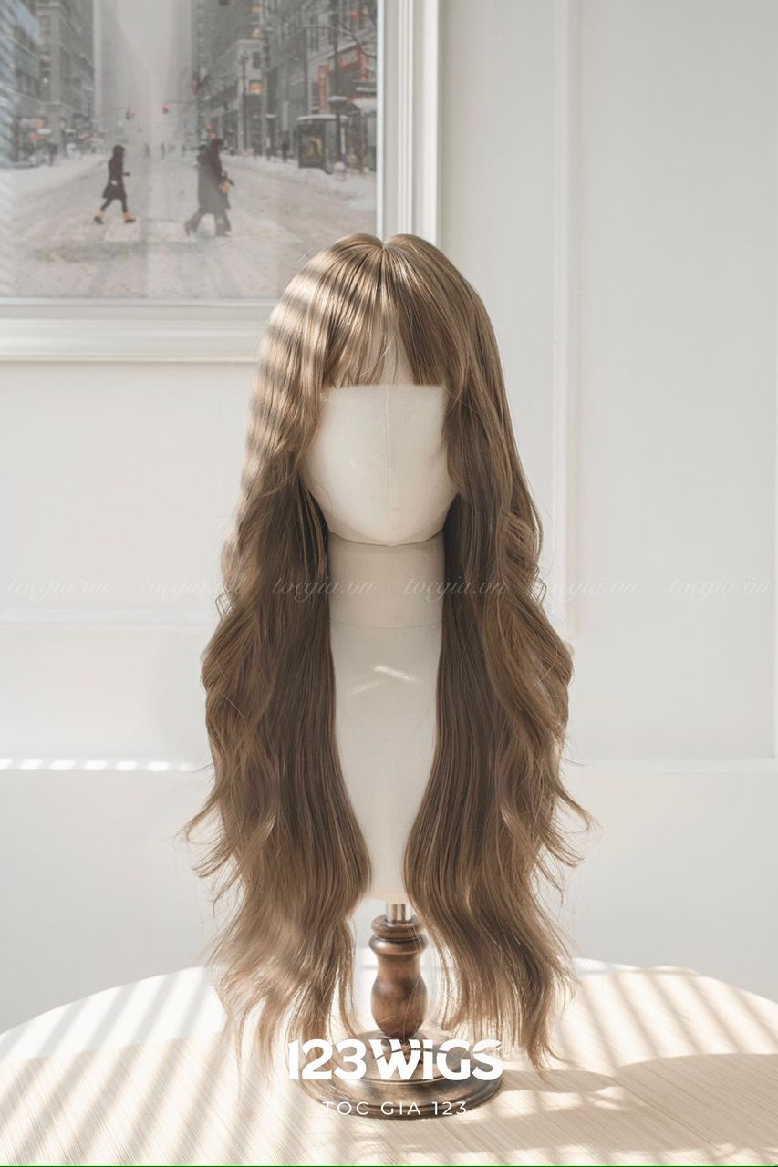 Tóc dài Xoăn gợn - Mái thưa - Màu nâu lạnh S1027 – TÓC GIẢ 123