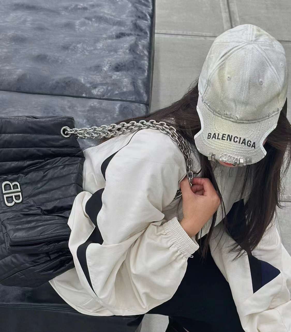 Mũ Balen Logo Stud Cut Out - White Grrey – EDDY