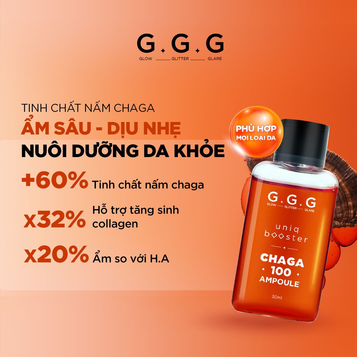 Combo 1 Tinh Chất Booster Chaga G.G.G 30ml & 1 Toner Nấm G.G.G 80ml – G.G.G Cosmetics