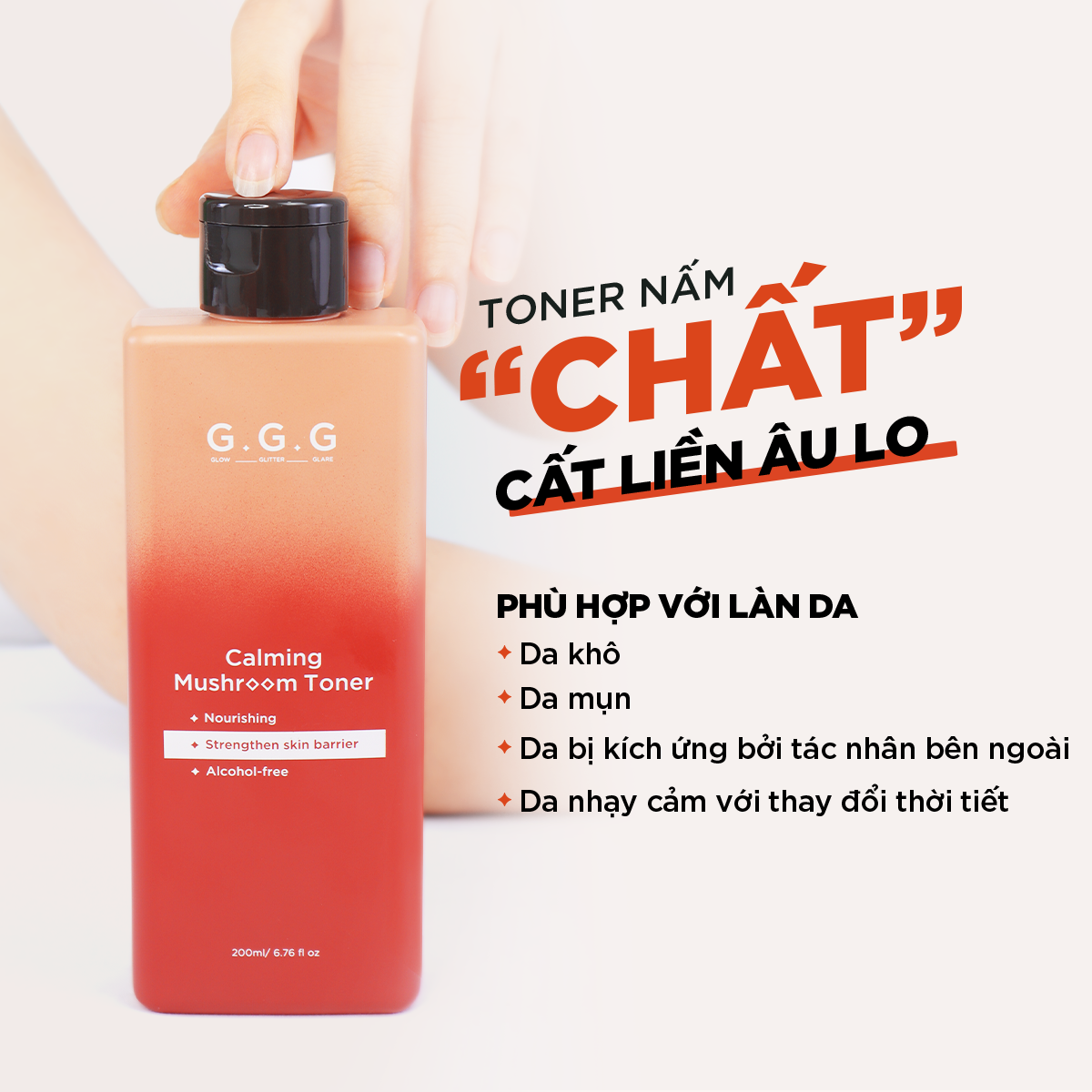 Toner Nấm Cấp Ẩm Dịu Da Calming Mushroom Toner 200ml – G.G.G Cosmetics
