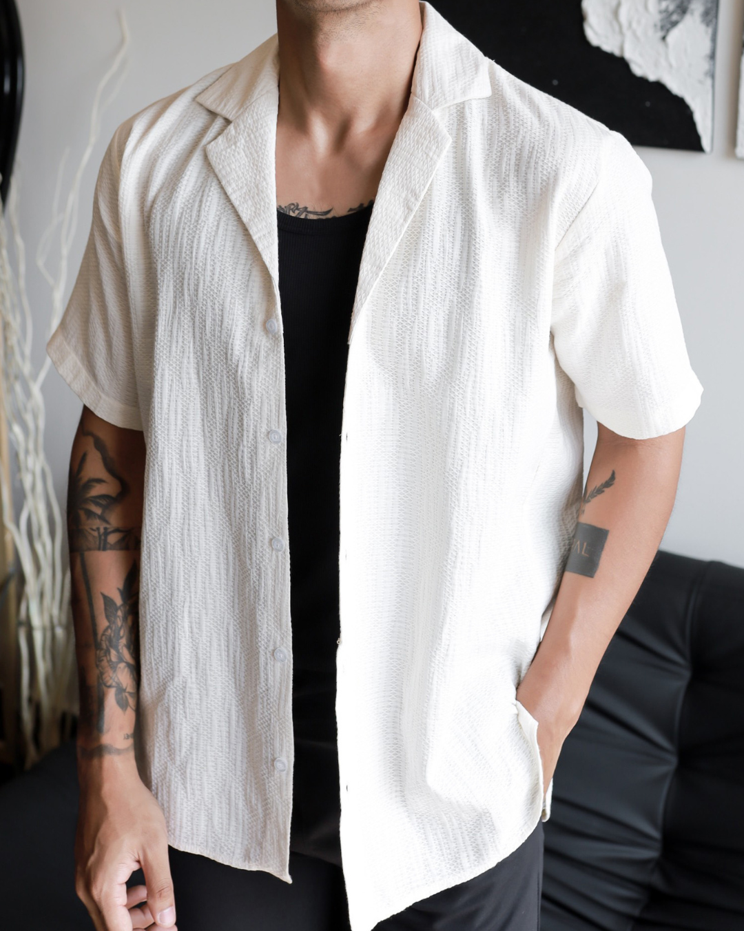 Cream White Pattern Cuban Shirt – VIRALCLOTHING