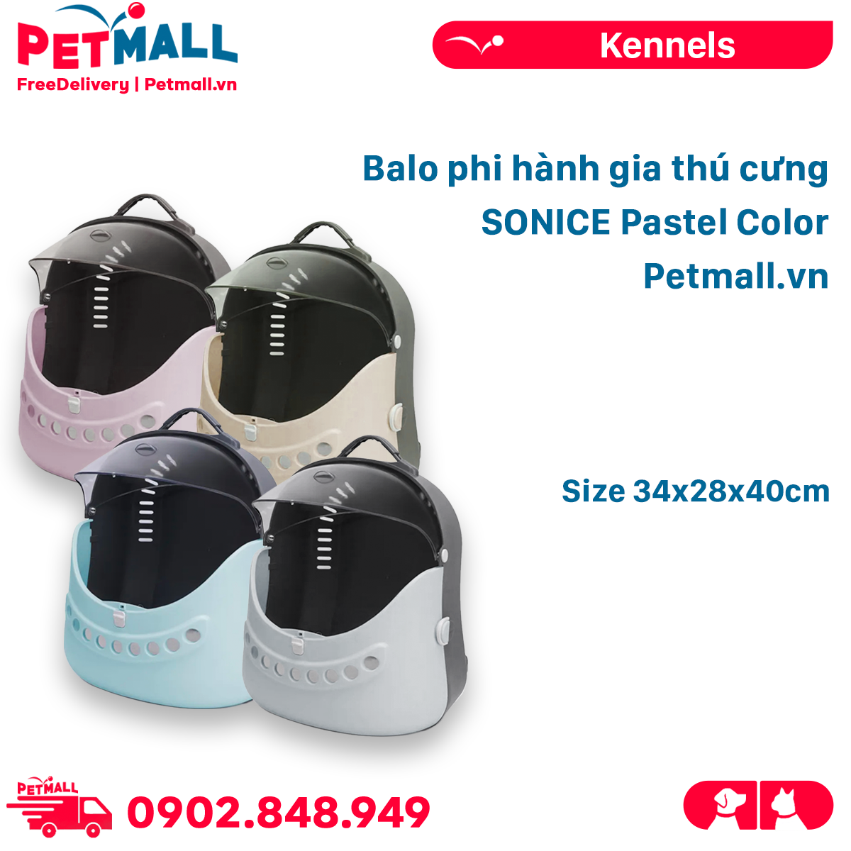 Balo phi hành gia thú cưng SONICE Pastel Color - Size 34x28x40cm Petma - PETMALL.VN