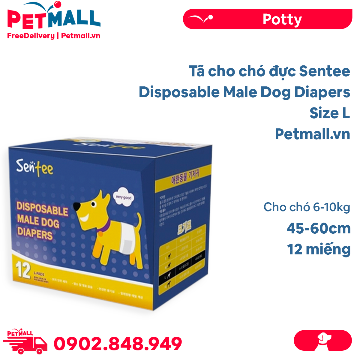 Tã cho chó đực Sentee Disposable Male Dog Diapers Size L | 45-60cm - 1 ...