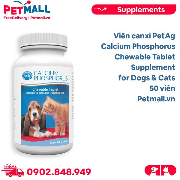 Viên canxi PetAg Calcium Phosphorus Chewable Tablet Supplement for Dog ...