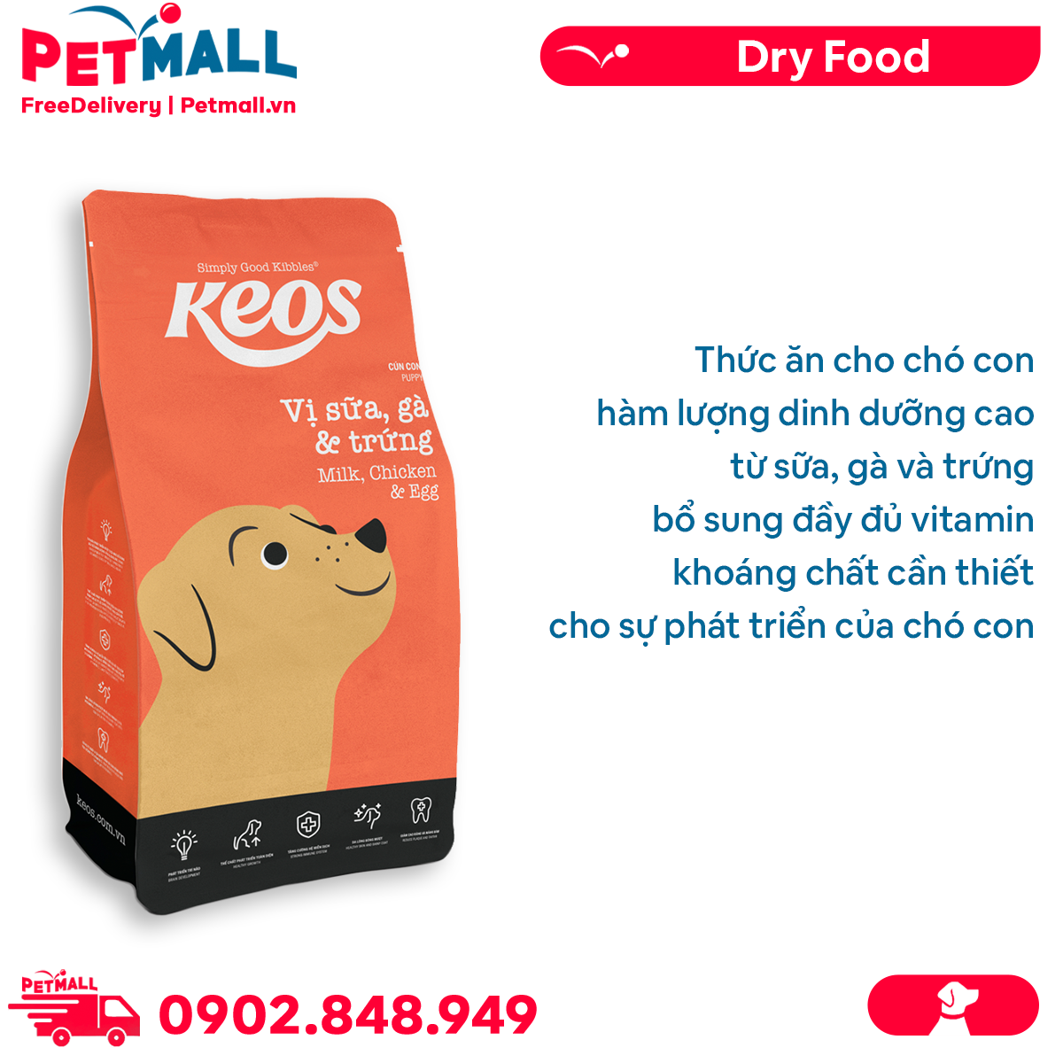 1.5KG - Thức ăn chó KEOS Milk, Chicken & Egg Puppy - Vị Sữa, Gà và Trứ - Petmall.vn – Dịch Vụ ...