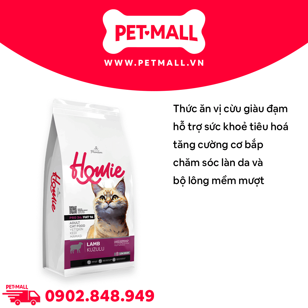 Thức ăn mèo Homie Adult Cat - Lamb 1.5kg - Mèo lớn vị cừu Petmall ...