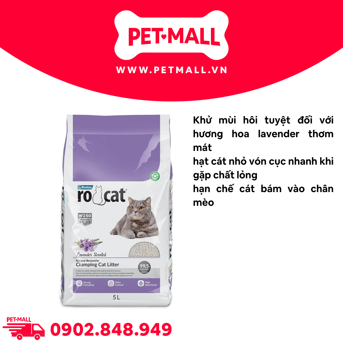 Cát vệ sinh Bentas Rocat Lavender Scented Clumping Bentonite Cat Litte ...