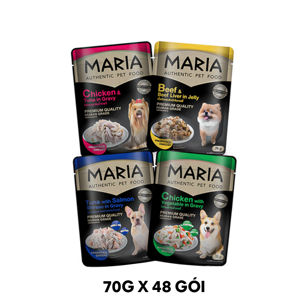 Combo 48 Gói 70G - Pate chó MARIA Mix vị - Chicken, Tuna, Salmon, Beef ...