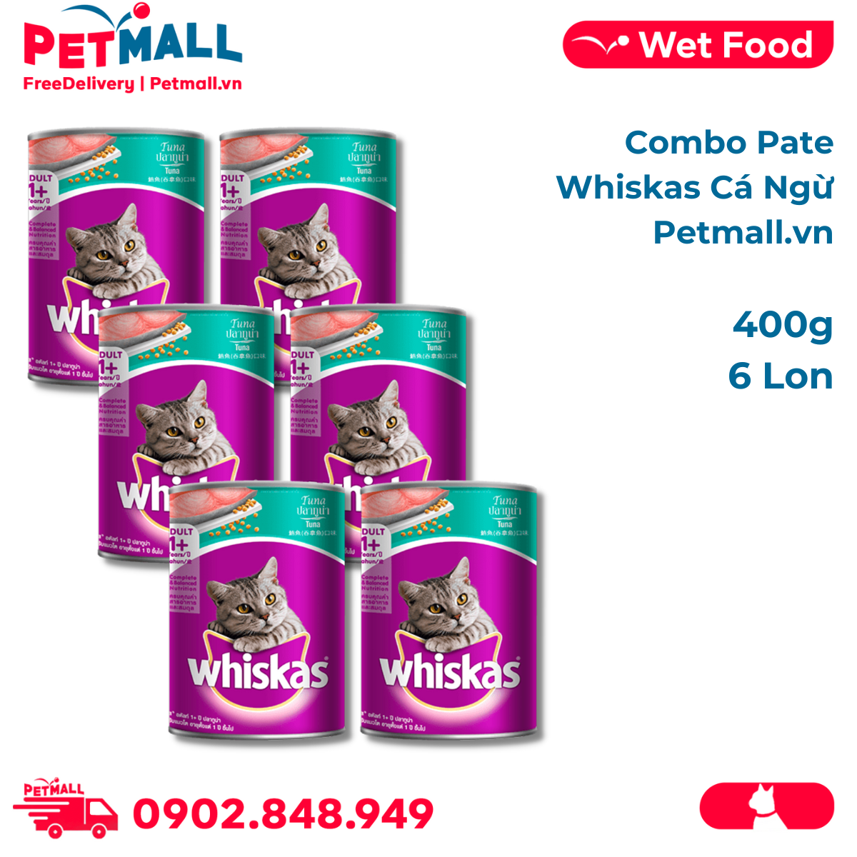 Combo Pate mèo WHISKAS 400g Mix vị - 24 lon - Cá ngừ & Cá biển Petmall – PETMALL.VN