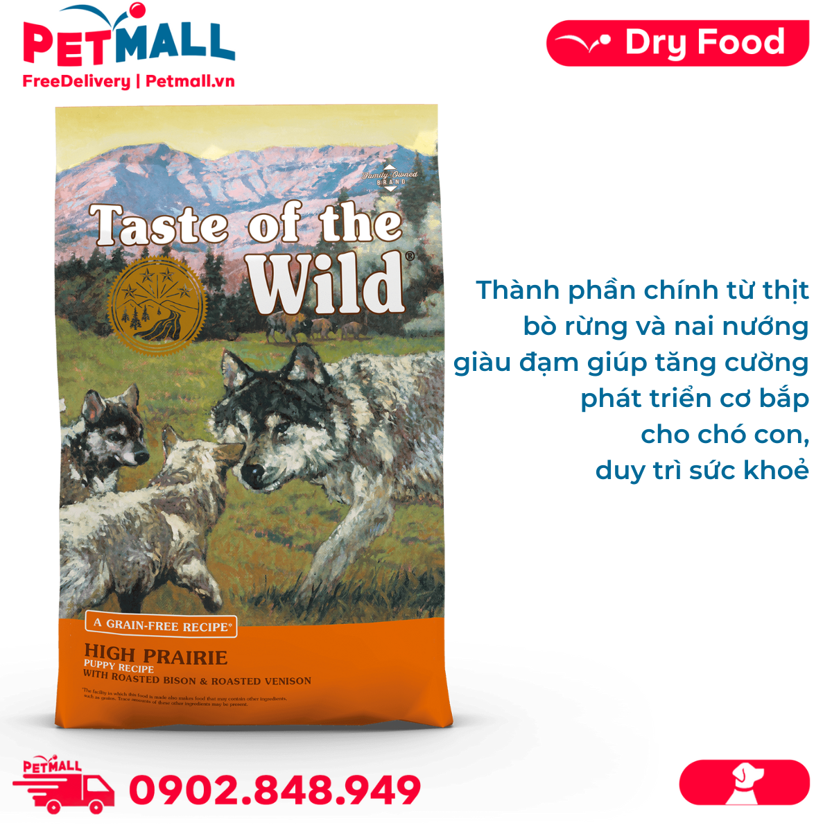 2KG - Thức ăn chó Taste Of The Wild High Prairie PUPPY - Bison & Roast ...