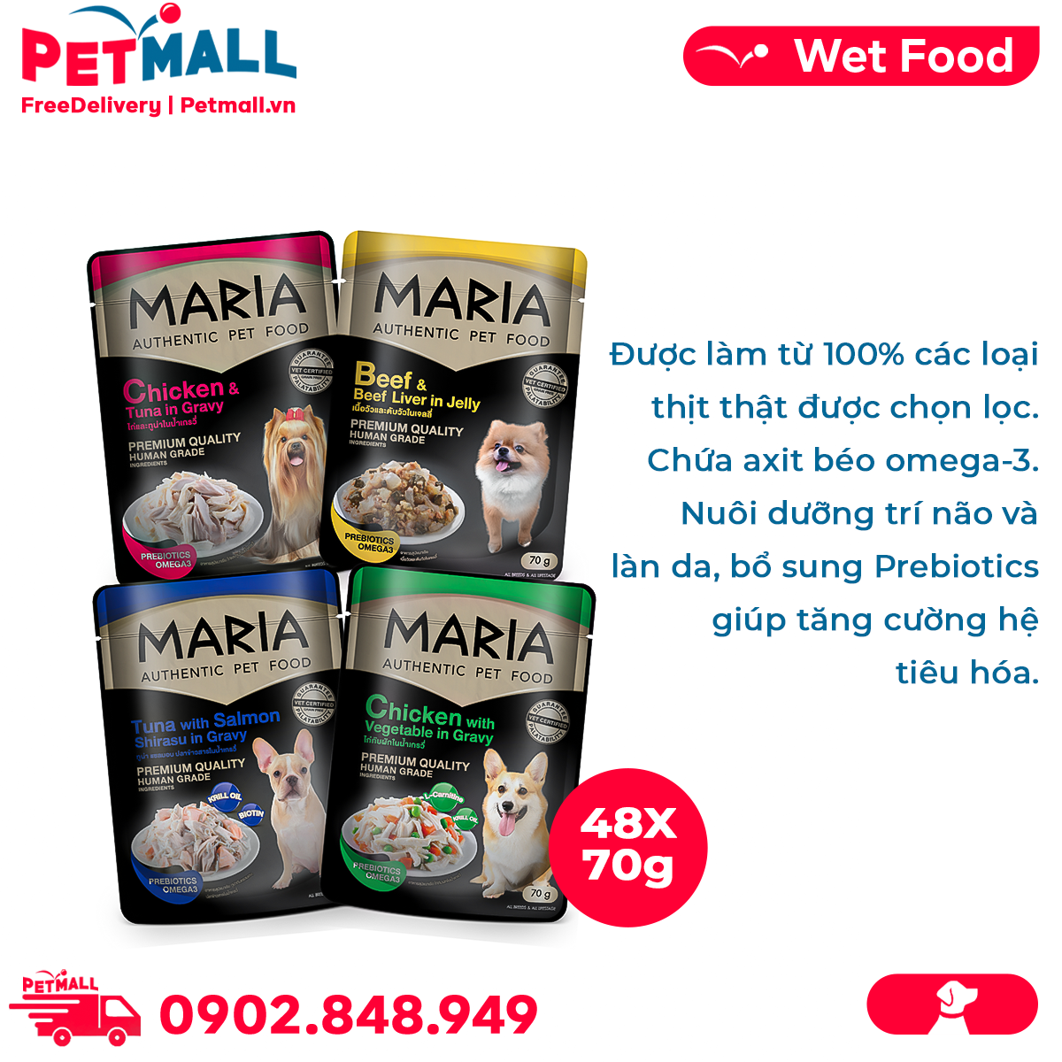 Combo Pate mèo MARIA Chicken, Tuna, Salmon, Mackerel, Squid 70g - 48 g ...