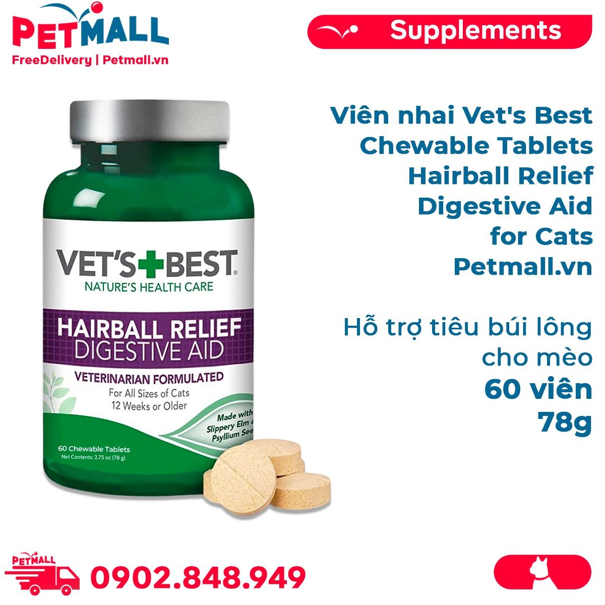 Viên nhai Vet's Best Chewable Tablets Hairball Relief Digestive Aid fo - Petmall.vn – Dịch Vụ ...