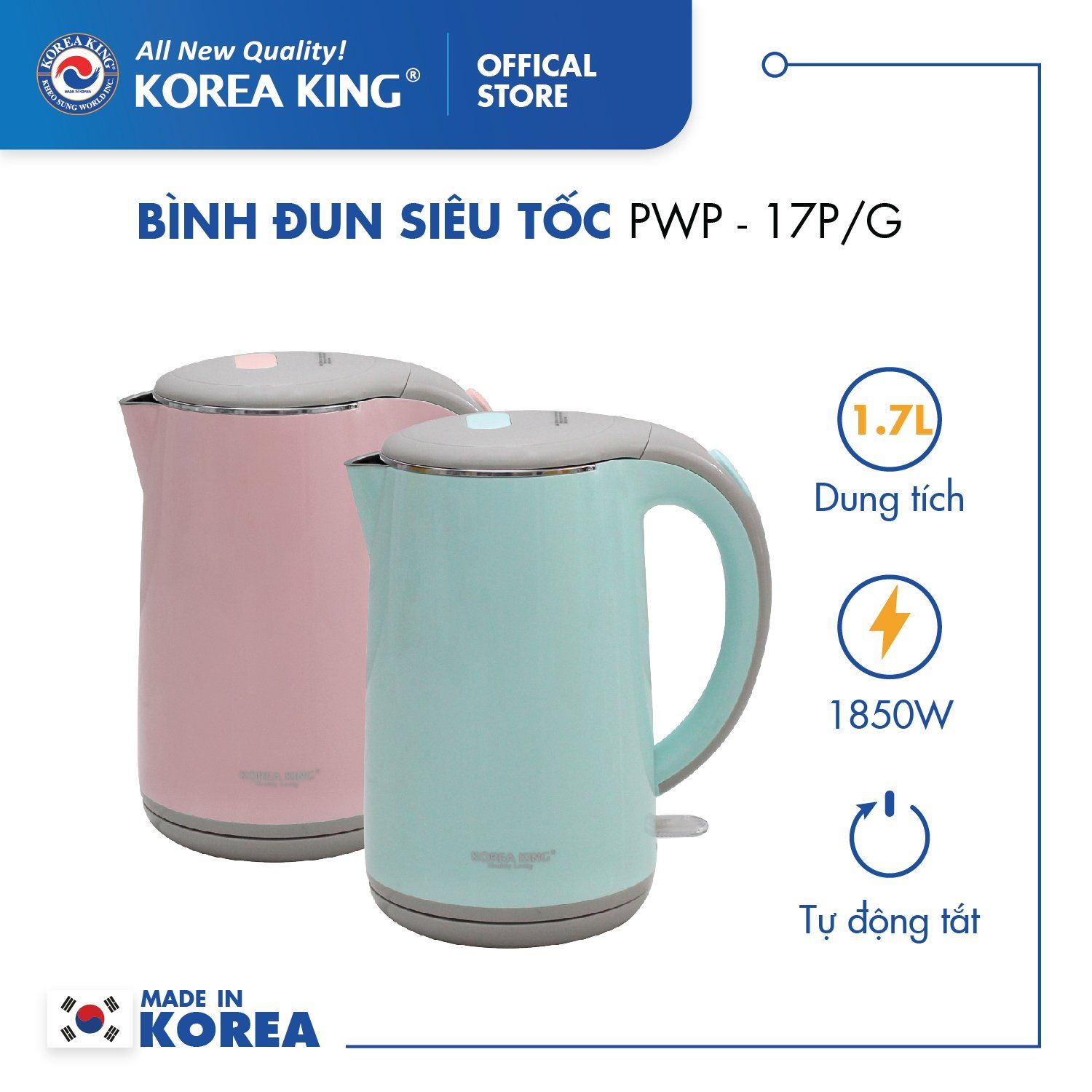 Bình đun siêu tốc Korea King PWP-17P/G