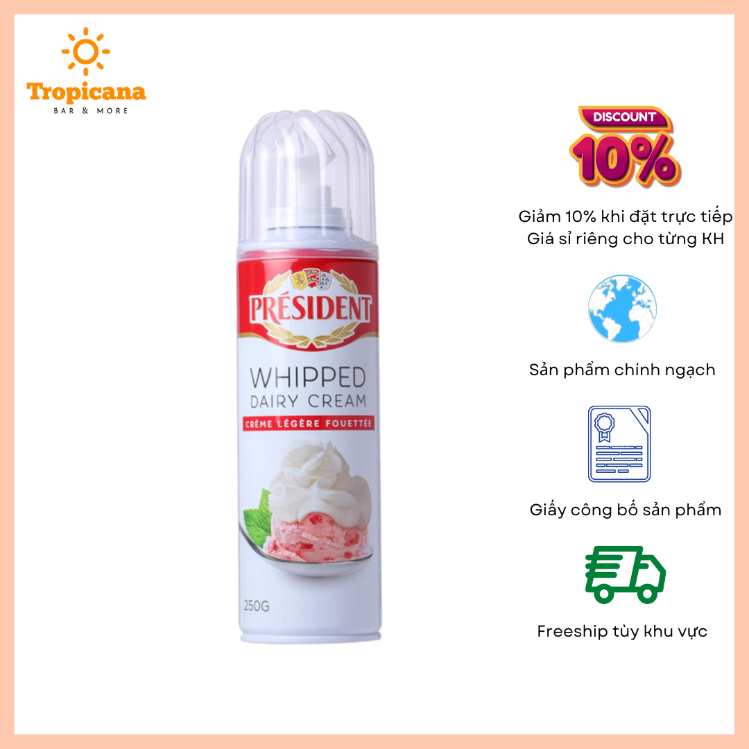 Kem tươi dạng xịt President - Whipped Cream - Chai 250ml – Tropicana