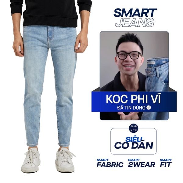 Quần Smart Jean Nam Siêu Co Dãn Xanh Nhạt Form Smart Fit