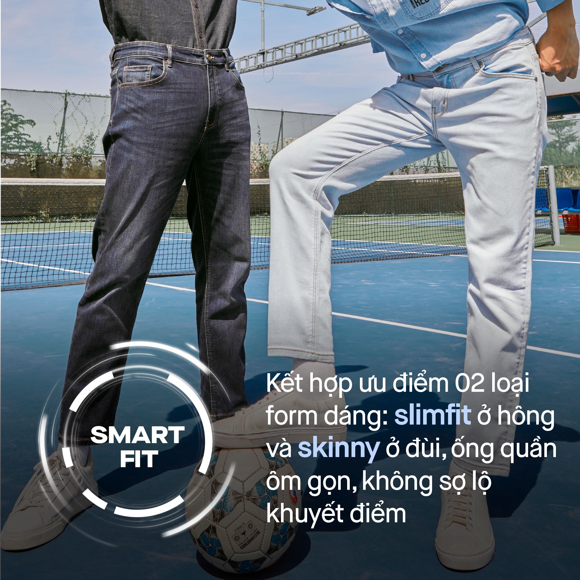 Quần Smart Jean Nam Siêu Co Dãn Xanh Nhạt Trơn Form Smart Fit
