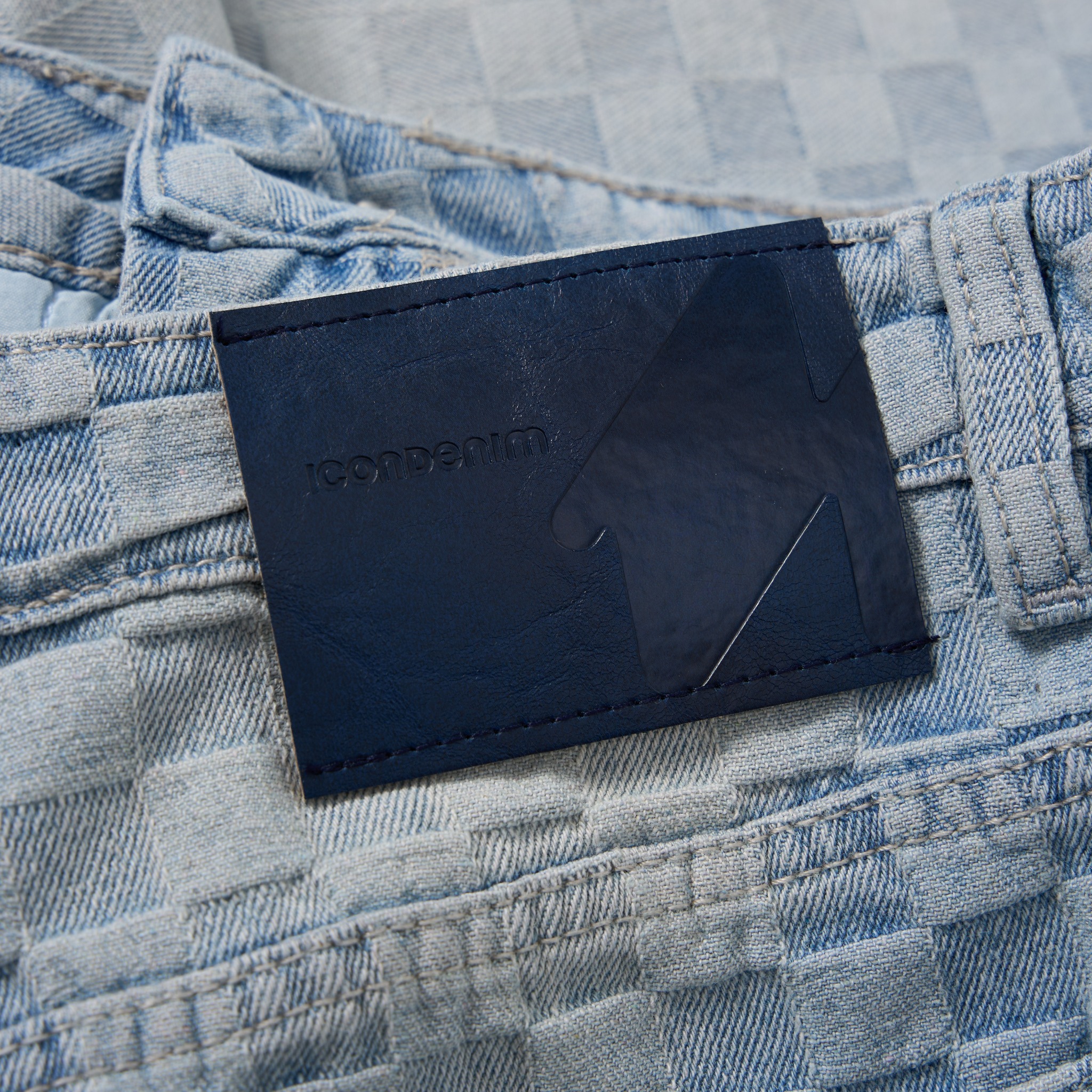 Quần Jean Nam Xanh Nhạt Ống Suông Checkered Jacquard Form Straight