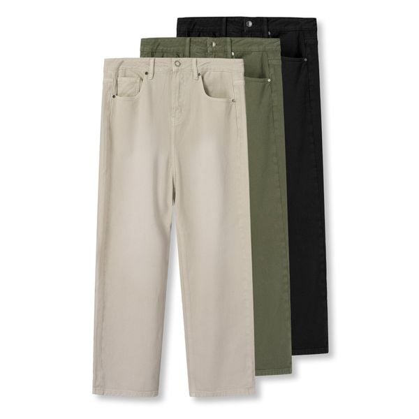 Quần Kaki Nam Ống Suông Street-Style Logo Garment-Dyed Form Baggy