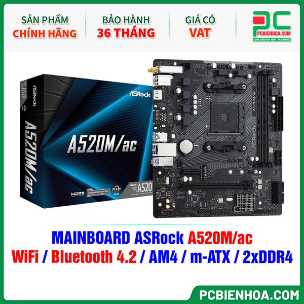 MAINBOARD ASRock A520M/ac ( WiFi Bluetooth 4.2 AM4 m-ATX 2xDDR4 ...