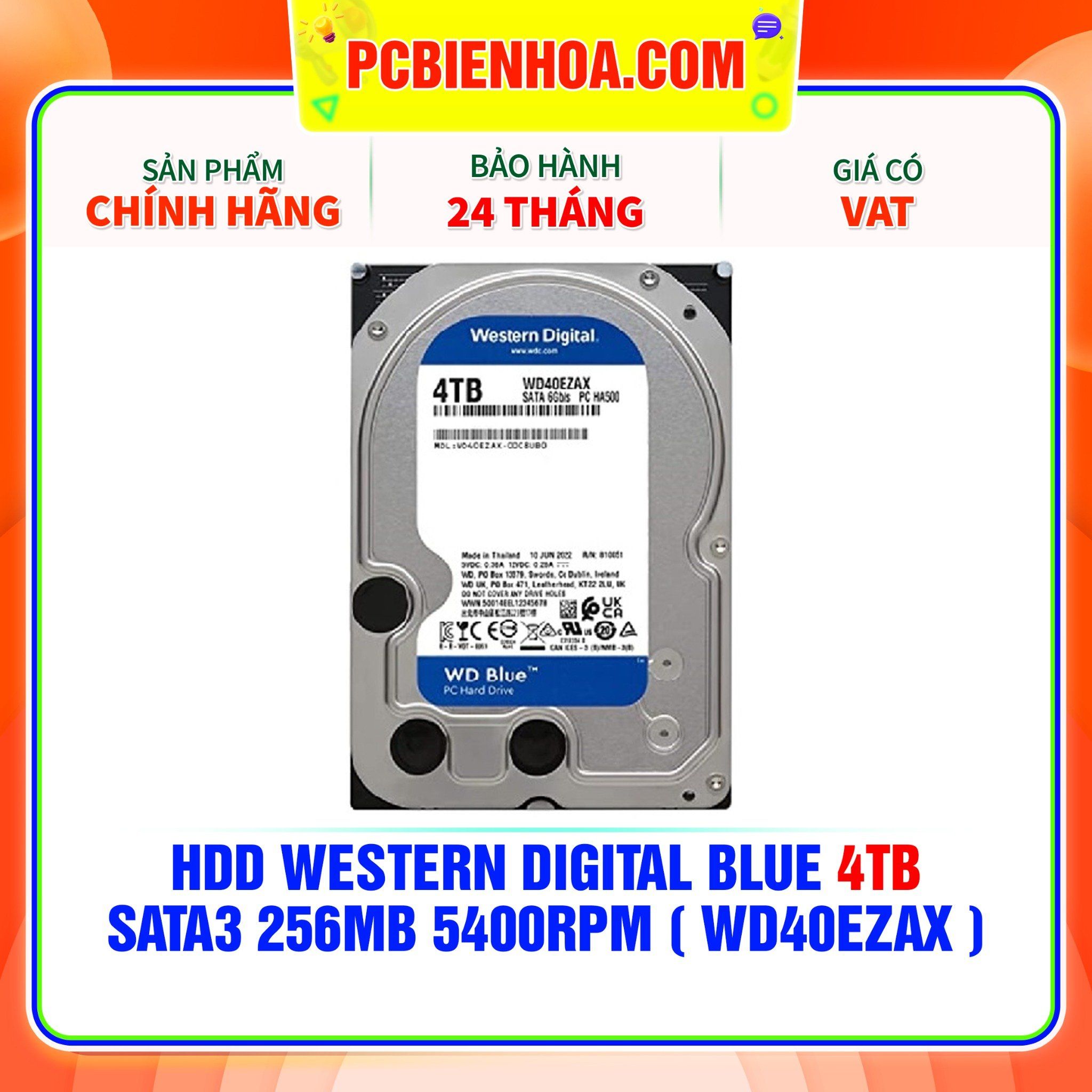 HDD WESTERN DIGITAL BLUE 4TB - SATA3 256MB 5400RPM ( WD40EZAX ) – PCBIENHOA