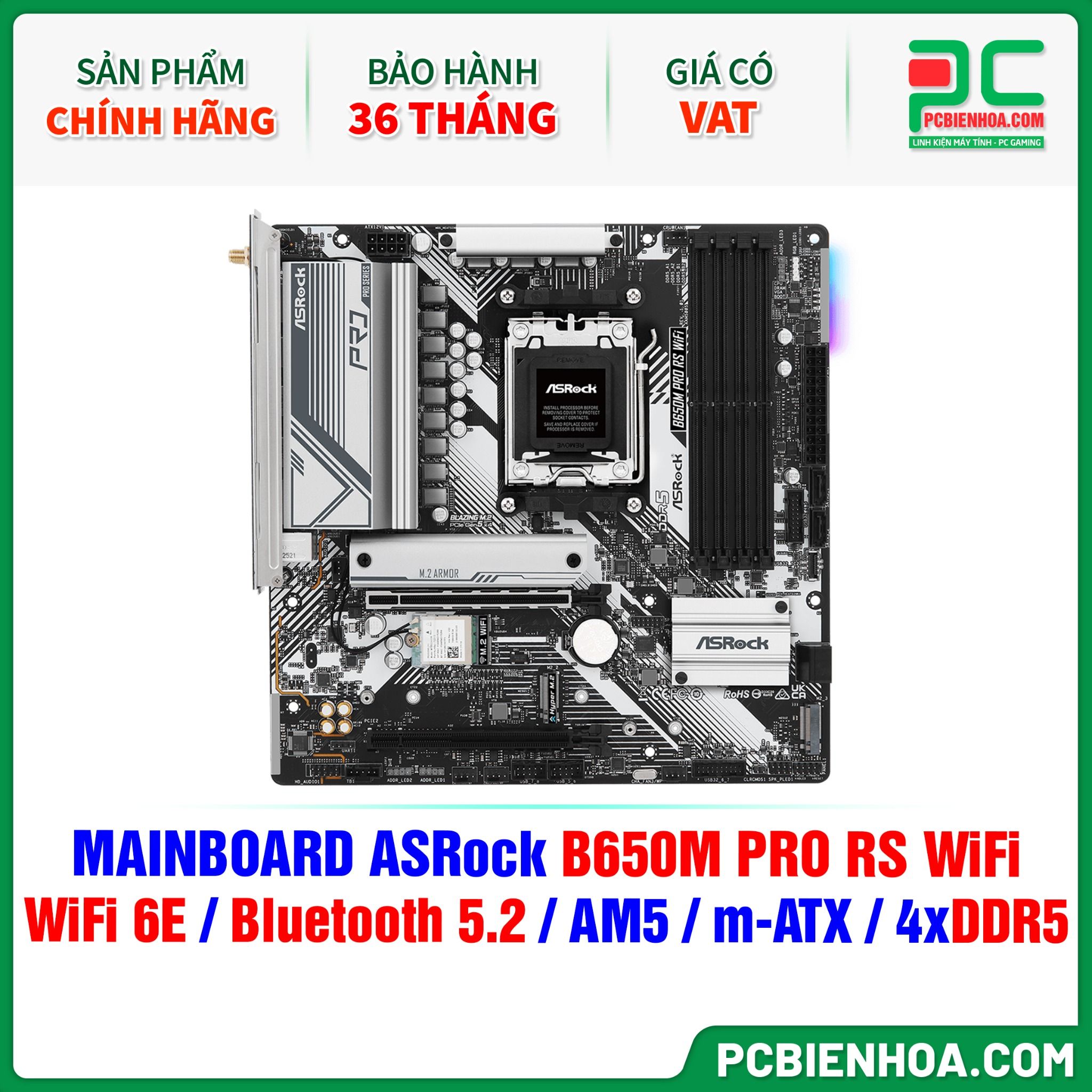 MAINBOARD ASRock B650M PRO RS WiFi ( AM5 / m-ATX / 4xDDR5 ) – PCBIENHOA