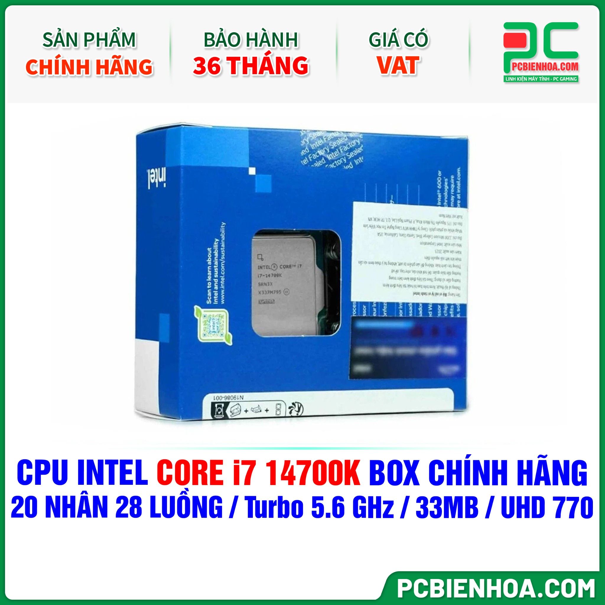 CPU Intel Core i7 14700K CHÍNH HÃNG (20 NHÂN 28 LUỒNG 5.6 GHz UHD 770 ...