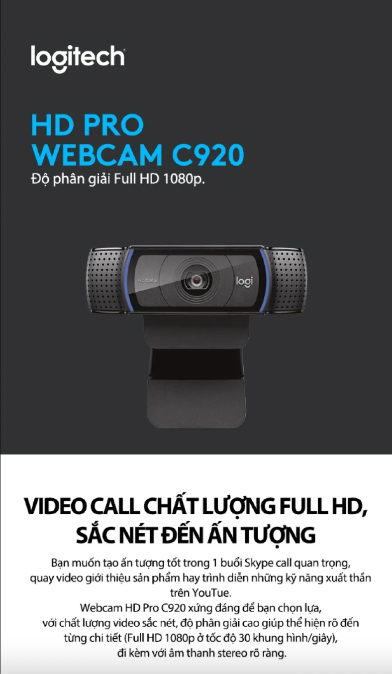 Webcam Logitech C920 Pro || Full HD 1080p 30FPS || - Phù hợp PC / Lap ...