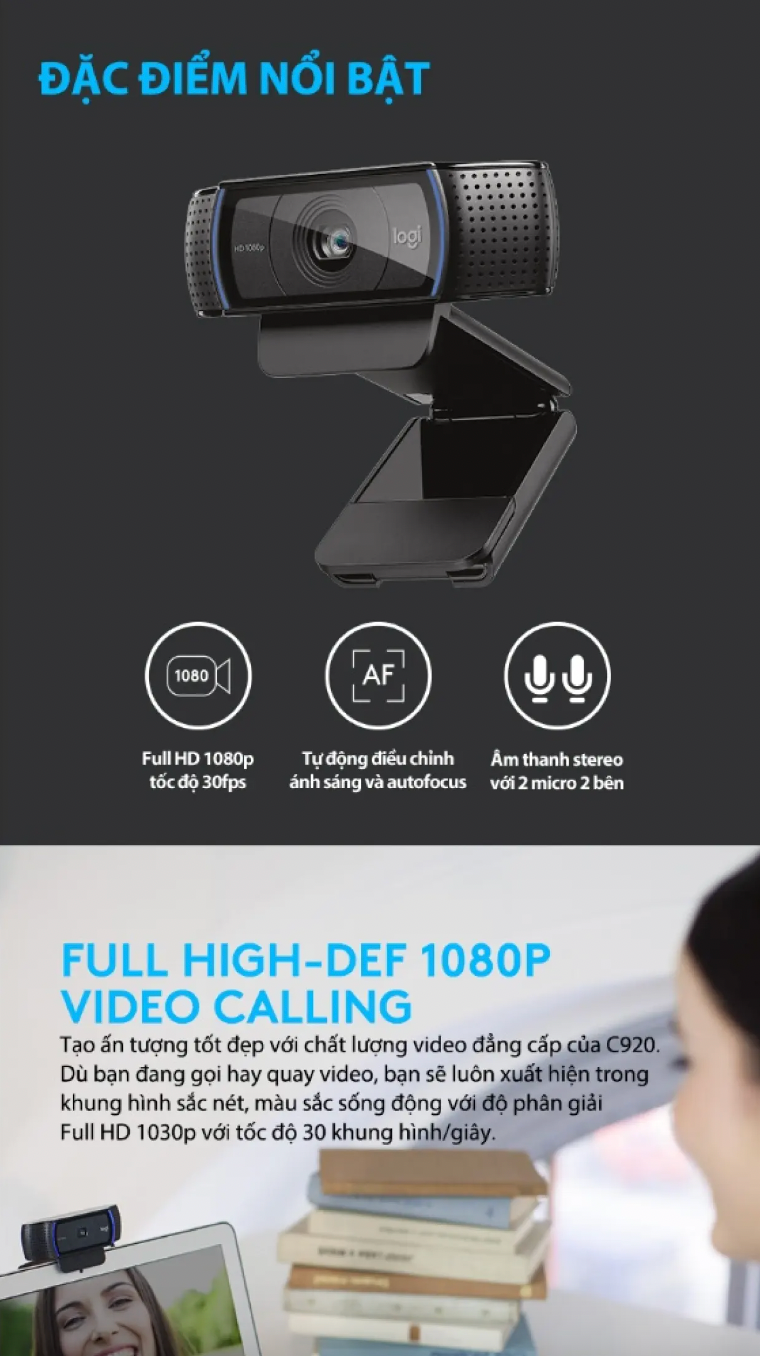 Webcam Logitech C920 Pro || Full HD 1080p 30FPS || - Phù hợp PC / Lap ...