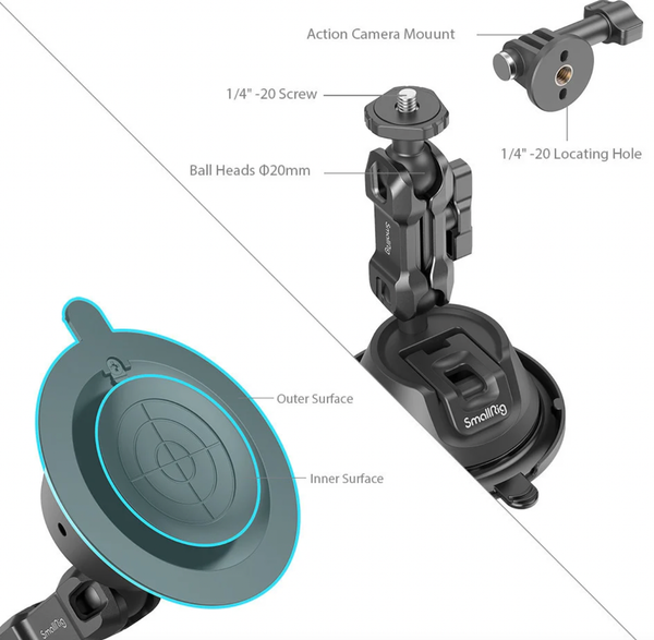 SmallRig 4193 - Portable Suction Cup Mount Support for Action Cameras ...