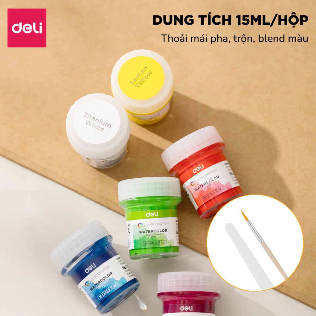 Vỉ 6 màu nước Deli EC22-6 Emotion - Dạng hũ 15ml/hũ kèm cọ và tán – THẾ GIỚI VĂN PHÒNG PHẨM - ĐỒ ...