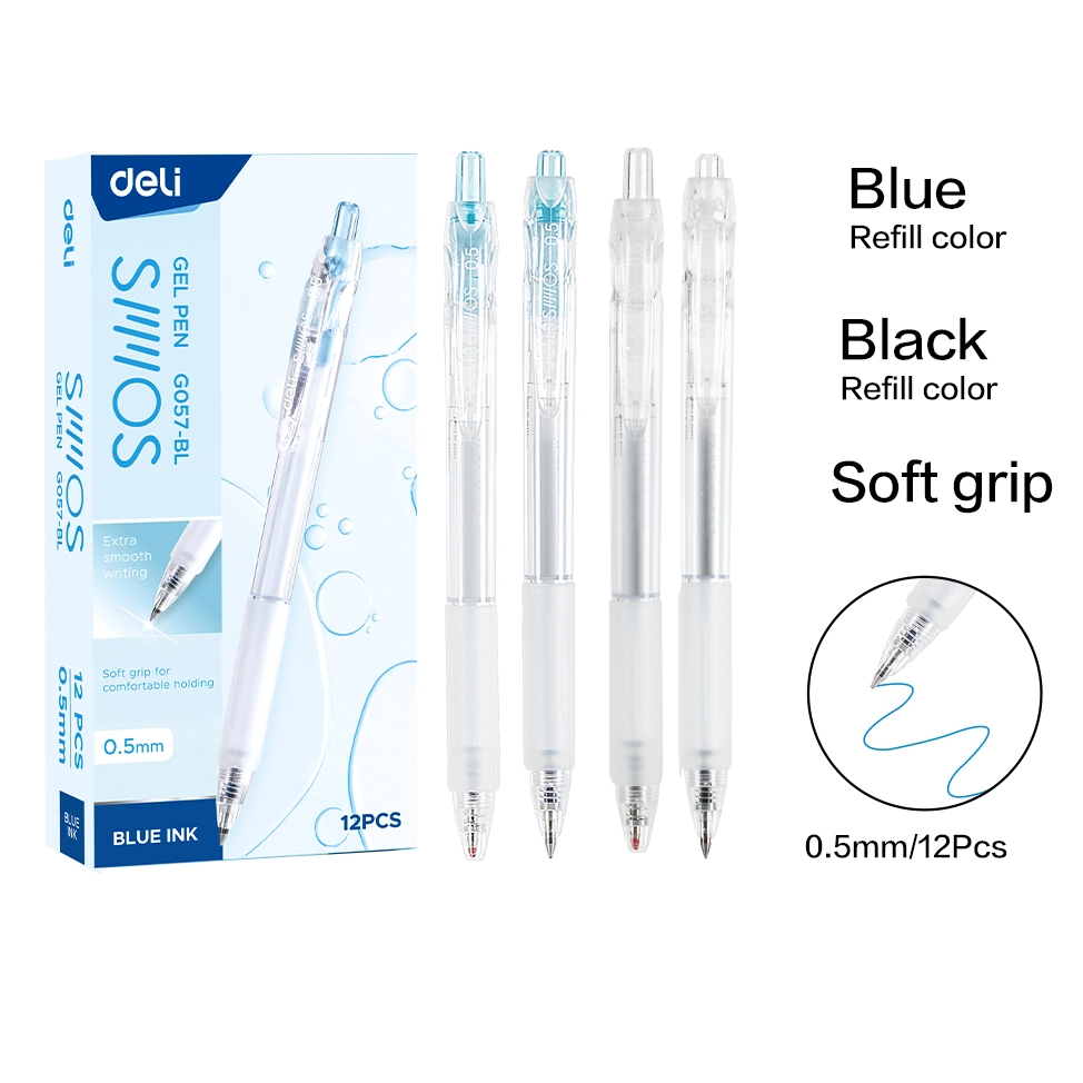 Bút gel Deli EG057 ngòi 0.5mm - Mực xanh, đen, mực viết trơn tru, dùng ...